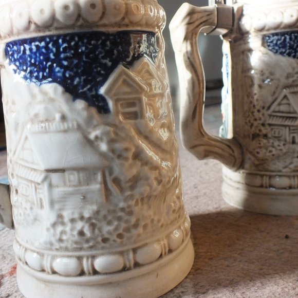 Dining | Midcentury Beer Stein Set Of Three With Metal Lids | Poshmark